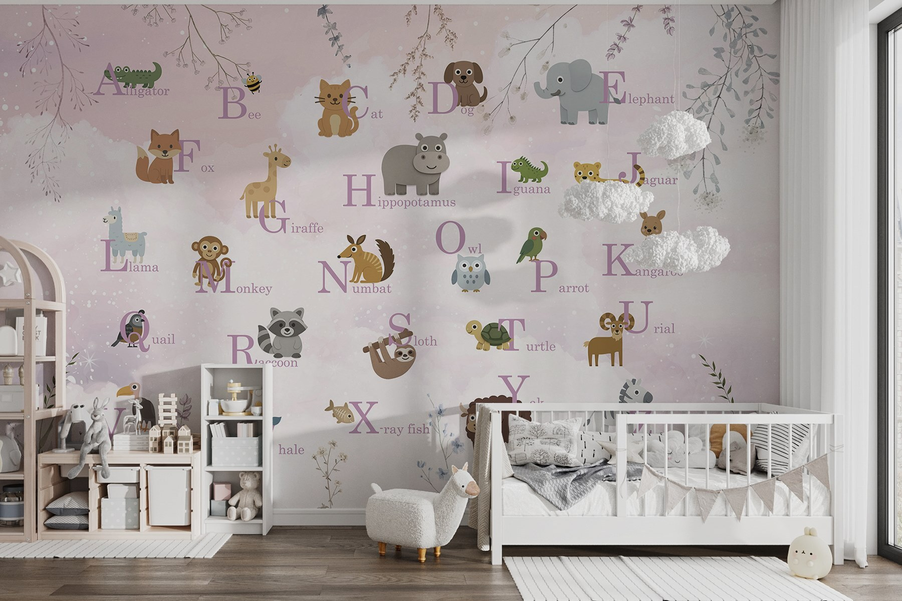 Papier peint Affiche avec des animaux et des lettres : w03809 - Tapeko.fr